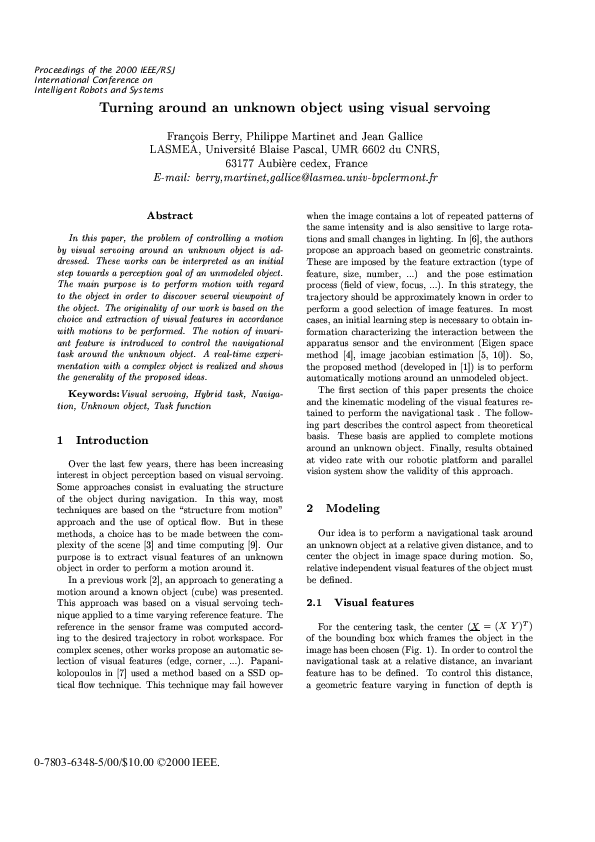 (PDF) Turning around an unknown object using visual servoing