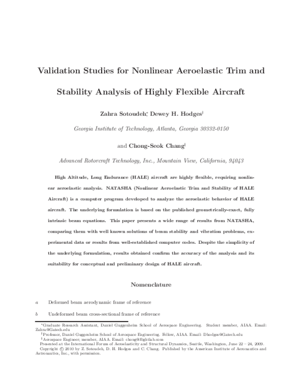 (PDF) Validation Studies for Aeroelastic Trim and Stability Analysis of Highly Flexible Aircraft