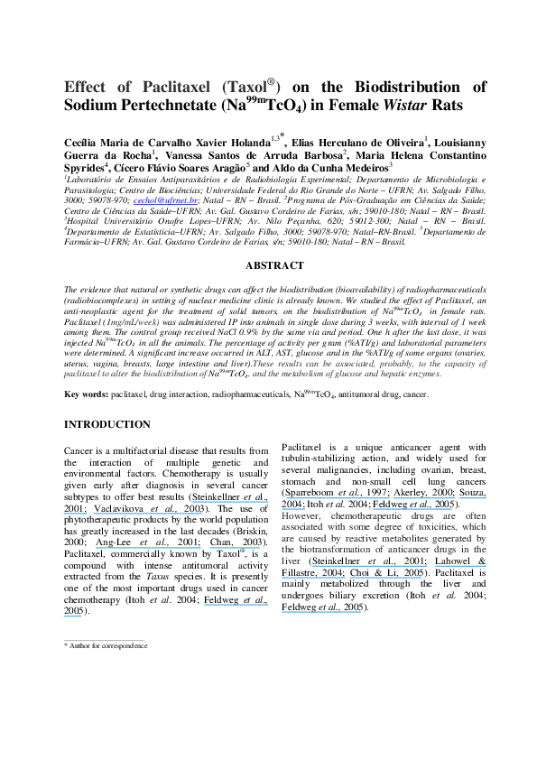 (PDF) Effect of paclitaxel (Taxol®) on the biodistribution of sodium ...