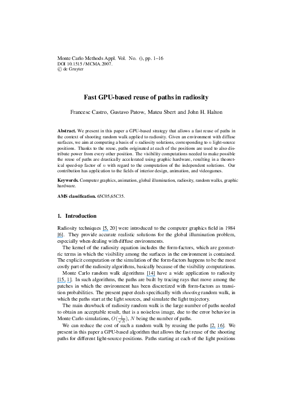 (PDF) Fast GPU-based reuse of paths in radiosity