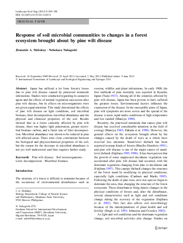 (PDF) Response of soil microbial communities to changes in a forest ecosystem brought about by ...