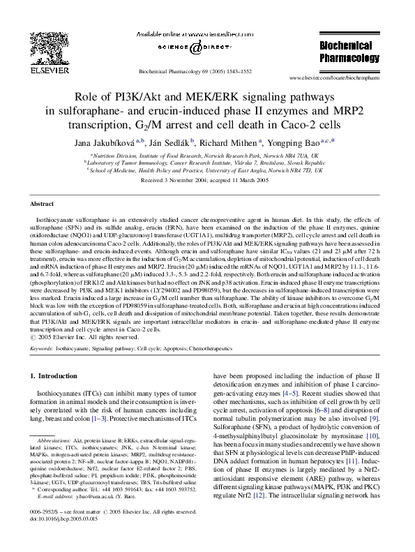 (PDF) Role of PI3K/Akt and MEK/ERK signaling pathways in sulforaphane ...