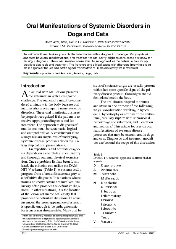 (PDF) Oral Manifestations of Systemic Disorders in Dogs and Cats