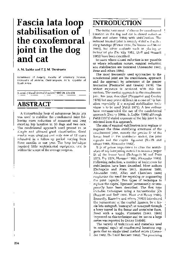 (PDF) Fascia lata loop stabilisation of the coxofemoral joint in the ...