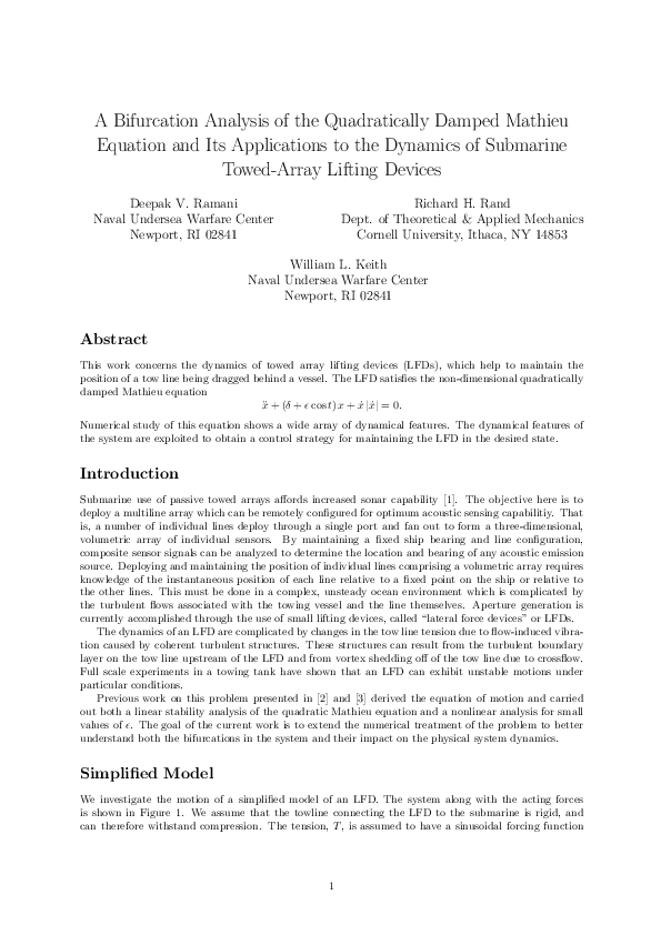 (PDF) A bifurcation analysis of the quadratically damped Mathieu equation and its applications ...