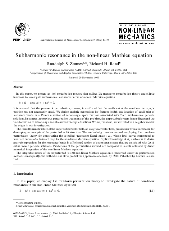 (PDF) Subharmonic resonance in the non-linear Mathieu equation