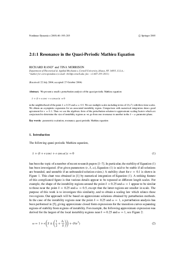 (PDF) 2:1:1 Resonance in the Quasi-Periodic Mathieu Equation