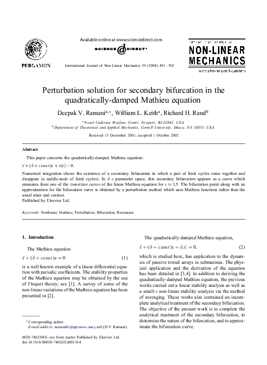 (PDF) Perturbation solution for secondary bifurcation in the ...