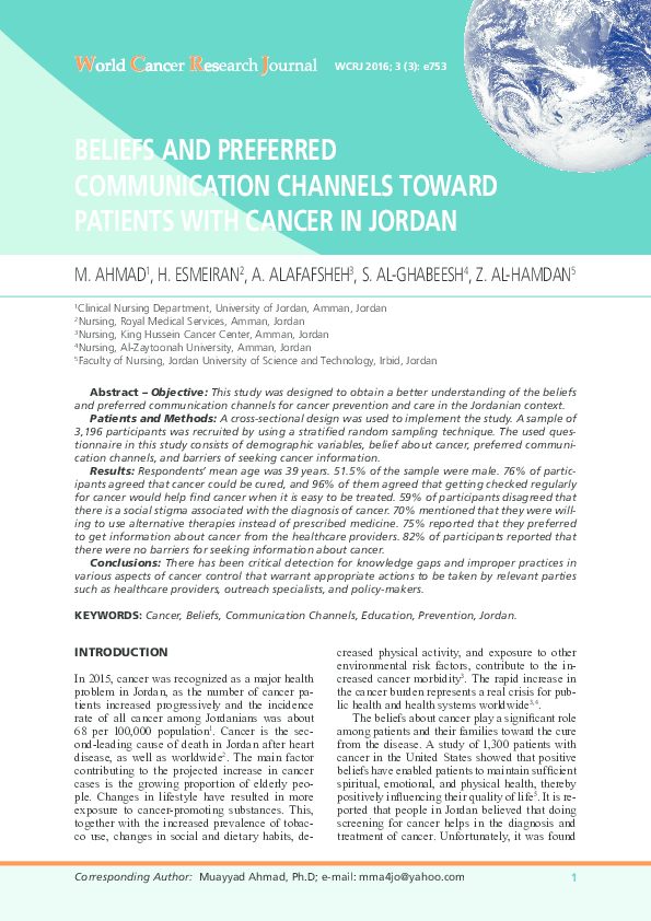 (PDF) BELIEFS AND PREFERRED COMMUNICATION CHANNELS TOWARD PATIENTS WITH ...