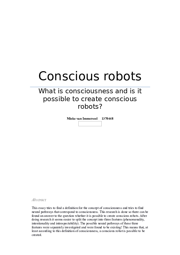 (DOC) Conscious robots - What is consciousness and is it possible to ...