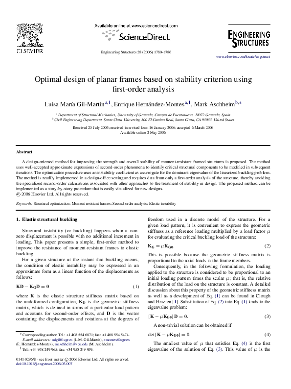 (PDF) Optimal design of planar frames based on stability criterion ...