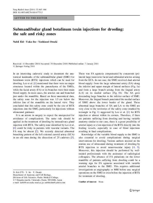 (PDF) Submandibular gland botulinum toxin injections for drooling: the ...