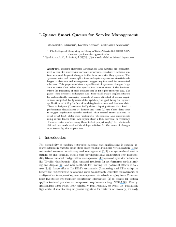 (PDF) I-Queue: Smart Queues for Service Management