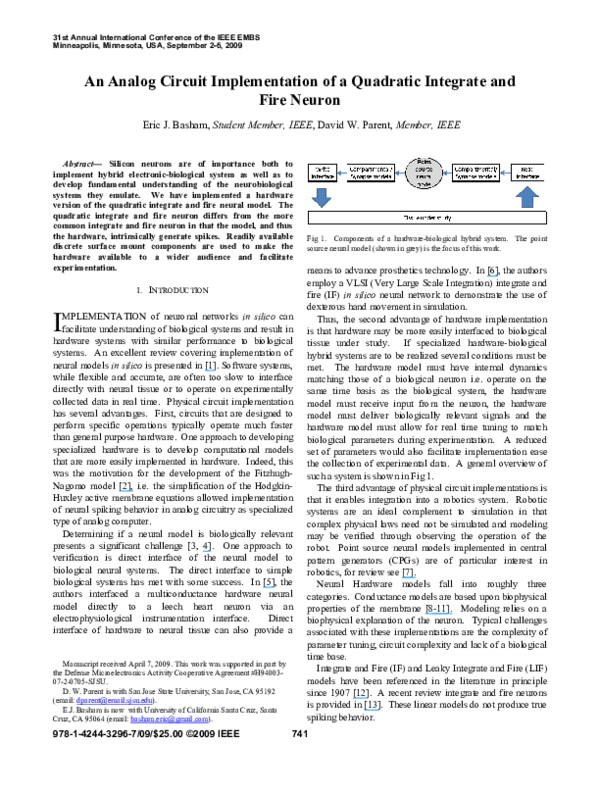 Pdf An Analog Circuit Implementation Of A Quadratic Integrate And