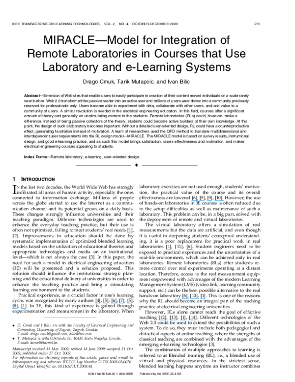 (PDF) MIRACLE—Model for Integration of Remote Laboratories in Courses ...