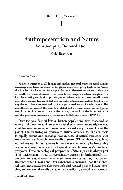 (PDF) Anthropocentrism and Nature - An Attempt at Reconciliation (PDF) Anthropocentrism and Nature - An Attempt at Reconciliation