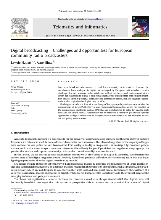 (PDF) Digital broadcasting - Challenges and opportunities for European ...