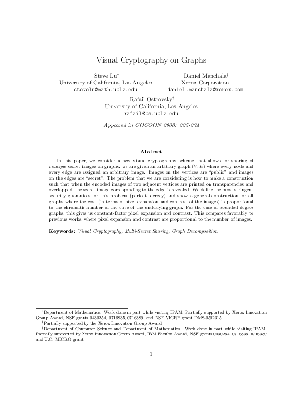 (PDF) Visual Cryptography on Graphs