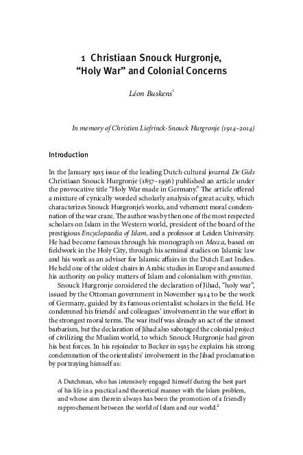 (PDF) Buskens-2016a-Christiaan Snouck Hurgronje, "Holy War", and ...