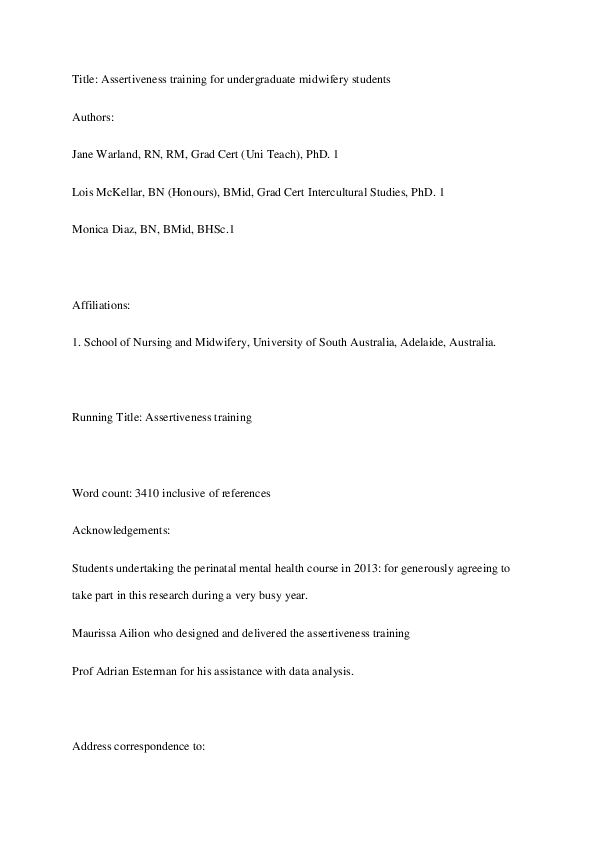 Pdf Assertiveness Training For Undergraduate Midwifery Students