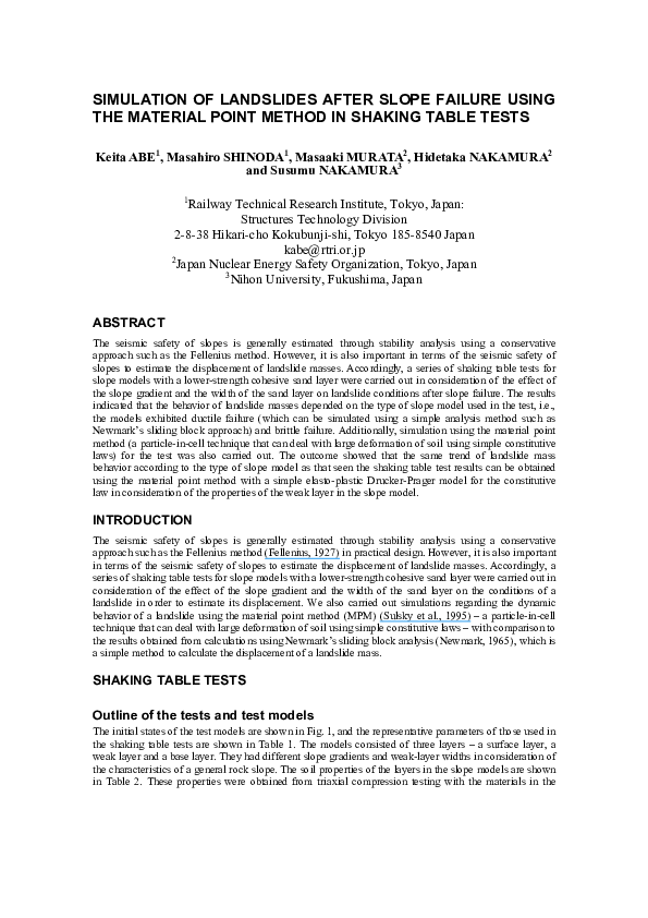 (PDF) Simulation of Landslides After Slope Failure Using the Material Point Method in Shaking ...