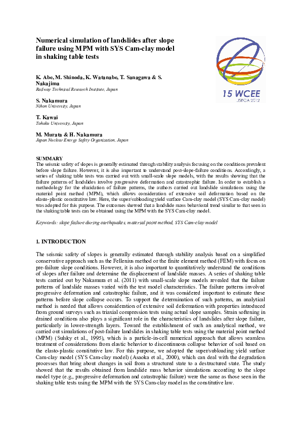 (PDF) Numerical simulation of landslides after slope failure using MPM with SYS Cam-clay model ...