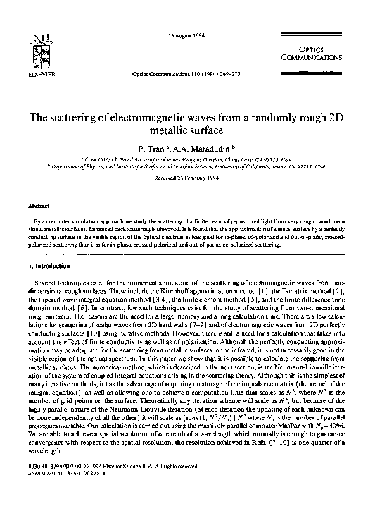 (PDF) The scattering of electromagnetic waves from a randomly rough 2D metallic surface