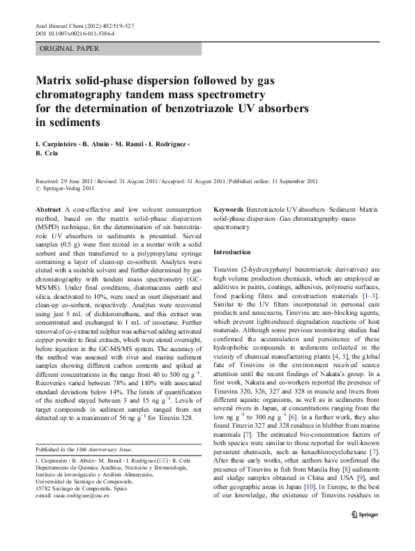 (PDF) Matrix solid-phase dispersion followed by gas chromatography-mass spectrometry for the ...