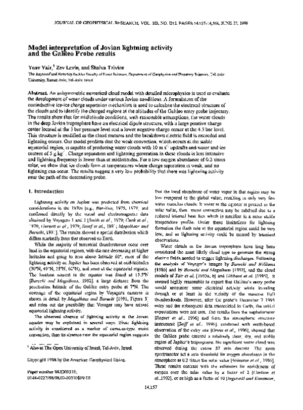 (PDF) Model interpretation of Jovian lightning activity and the Galileo ...