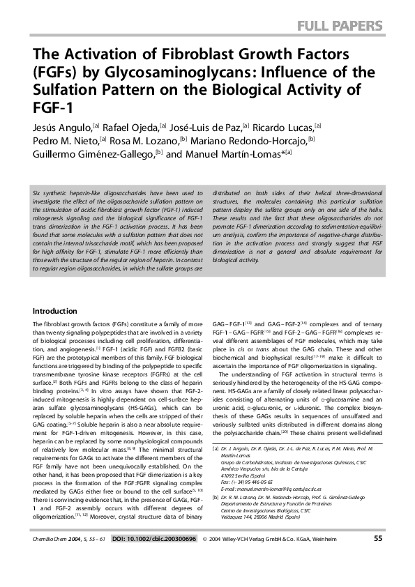 (PDF) The Activation of Fibroblast Growth Factors (FGFs) by Glycosaminoglycans: Influence of the ...