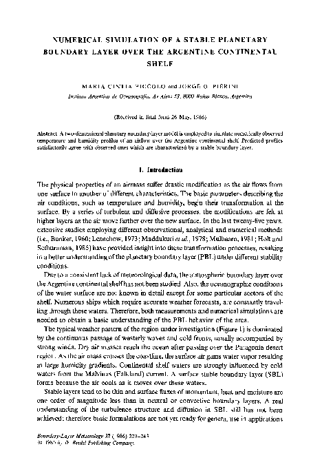 (PDF) Numerical simulation of a stable planetary boundary layer over the Argentine continental shelf