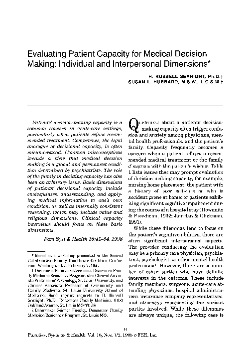 (PDF) Evaluating Patient Capacity for Medical Decision Making ...