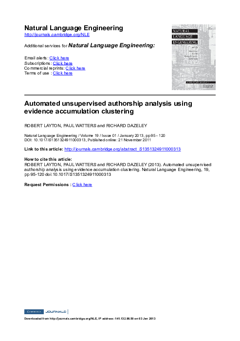 (PDF) Automated unsupervised authorship analysis using evidence accumulation clustering