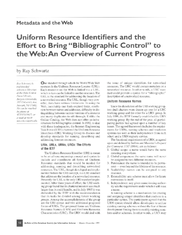 (PDF) Uniform Resource Identifiers and the Effort to Bring ...