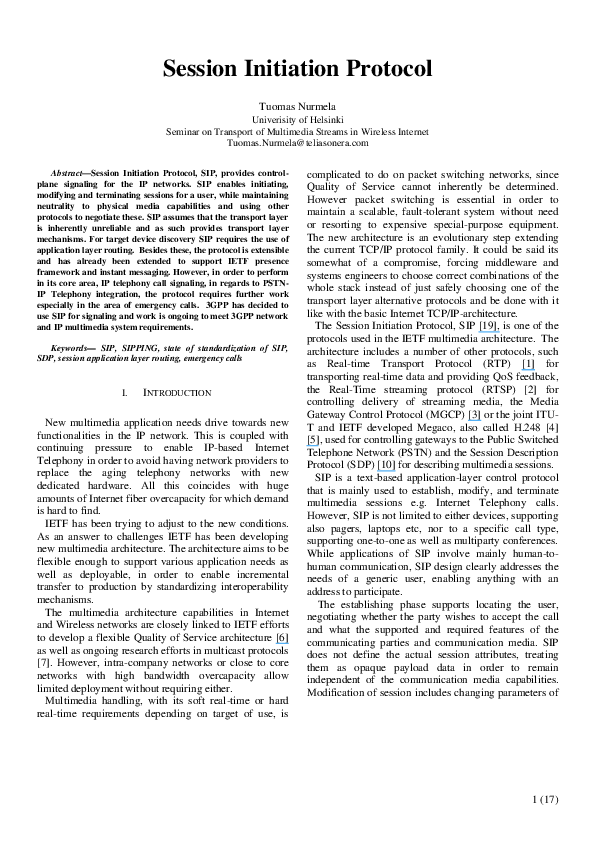 (PDF) Session Initiation Protocol
