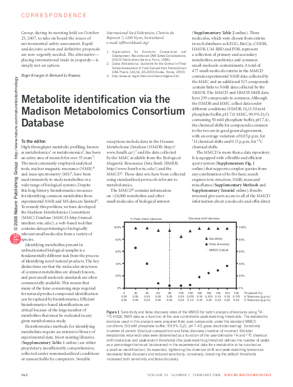 (PDF) Metabolite identification via the Madison Metabolomics Consortium ...