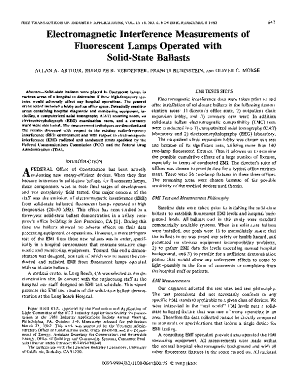 (PDF) Electromagnetic Interference Measurements of Fluorescent Lamps ...
