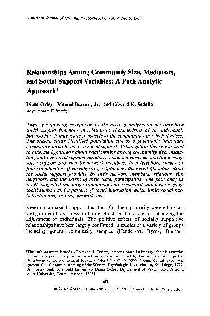 (PDF) Relationships among community size, mediators, and social support variables: A path ...