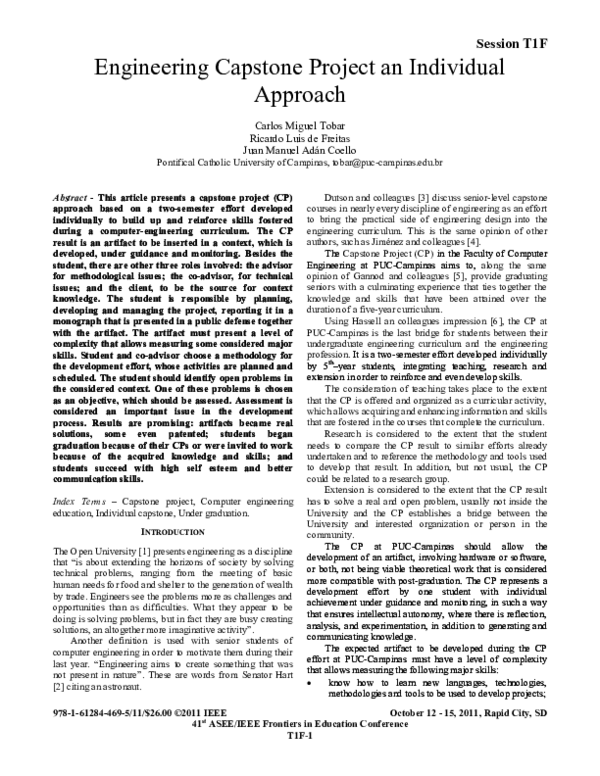 (PDF) Engineering capstone project an individual approach