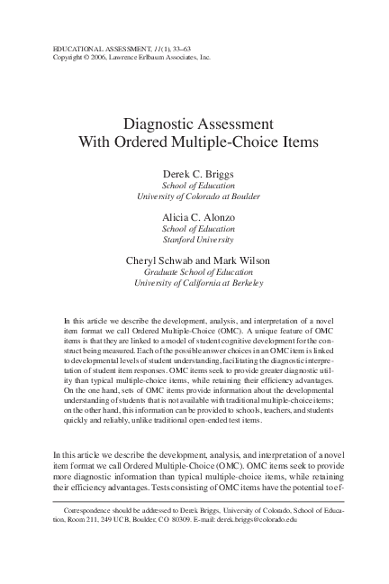 (PDF) Diagnostic Assessment With Ordered Multiple-Choice Items