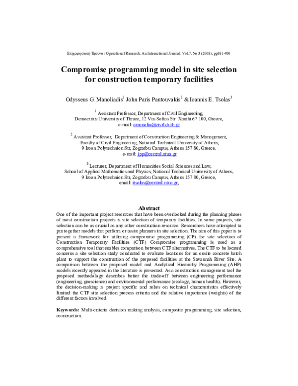 (PDF) compromise programming model in site selection for construction ...