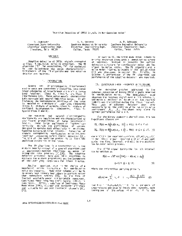 Pdf Adaptive Detection Of Cpfsk Signals In Non Gaussian Noise Samir