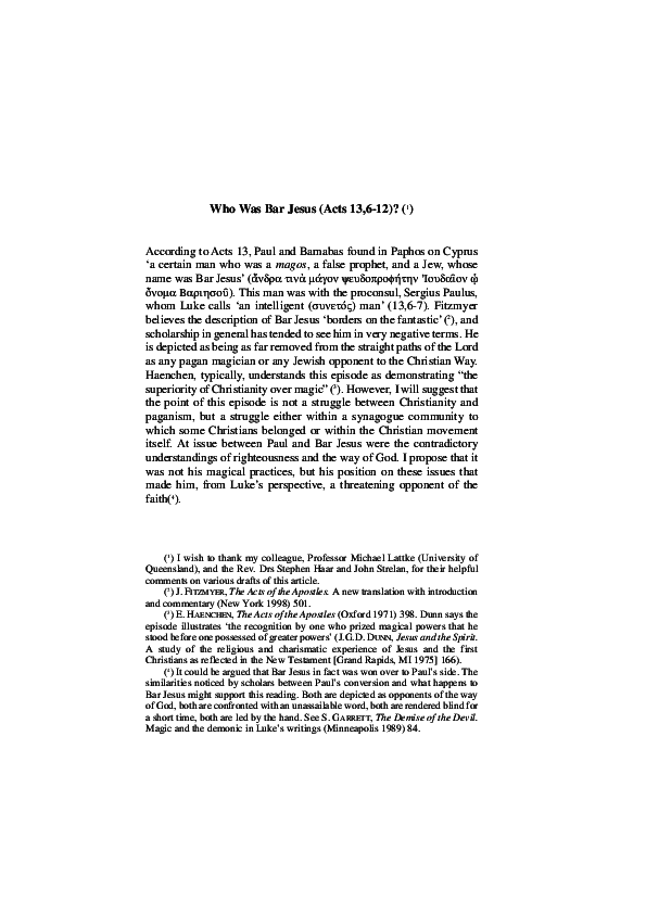 (PDF) Who Was Bar Jesus?