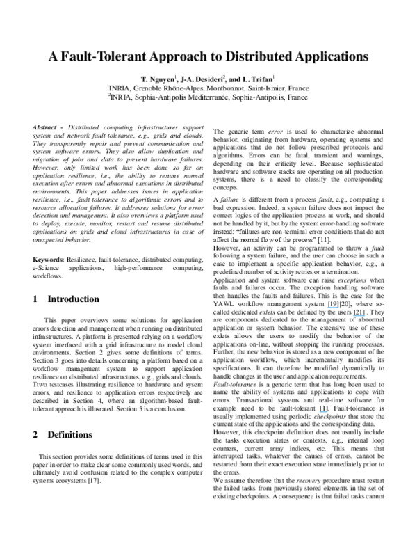Pdf A Fault Tolerant Approach To Distributed Applications