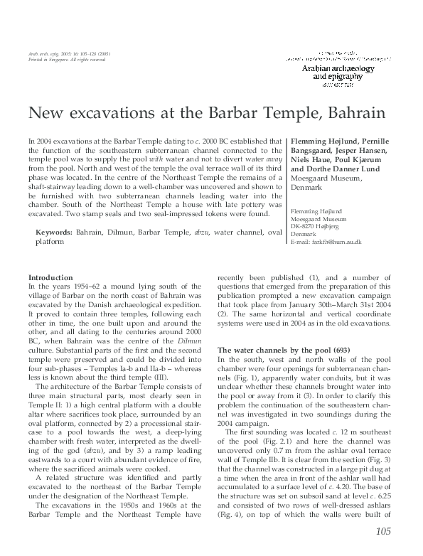 (PDF) New excavations at the Barbar Temple, Bahrain