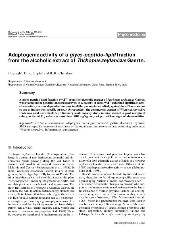 (PDF) Adaptogenic activity of a glyco-peptido-lipid fraction from the ...