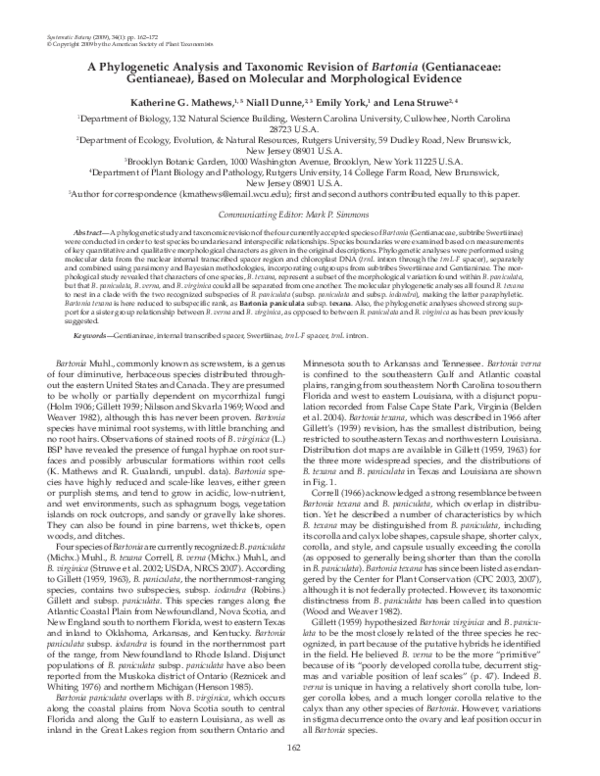 (PDF) A Phylogenetic Analysis and Taxonomic Revision of Bartonia ...