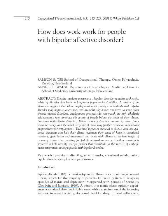 (PDF) How does work work for people with bipolar affective disorder