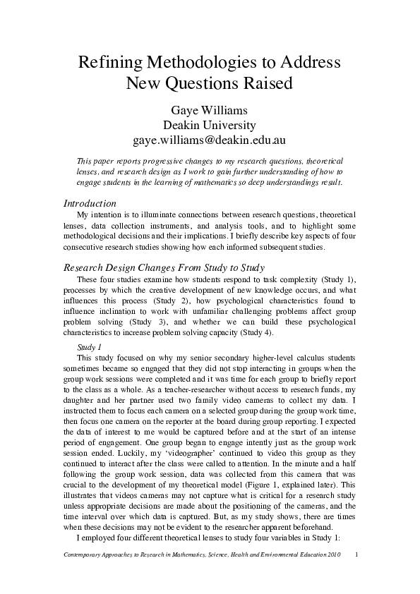 (PDF) Refining Methodologies to Address New Questions Raised