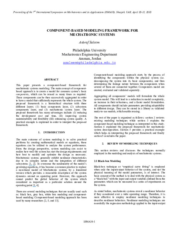 Pdf Component Based Modeling Framework For Mechatronic Systems
